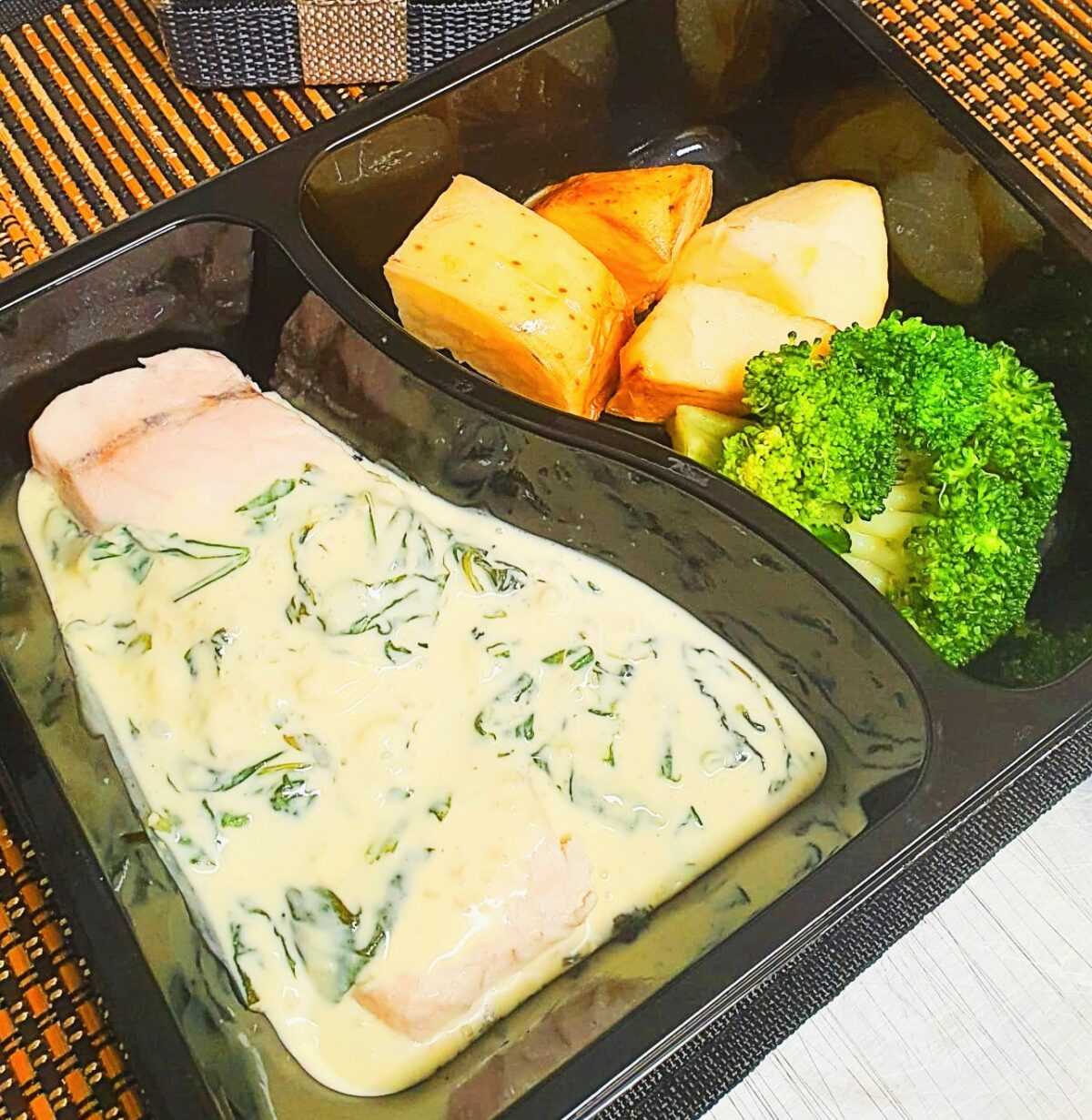 Barramundi Fillet with Roast Potatoes Seasonal Vegies & a Spinach Cream ...